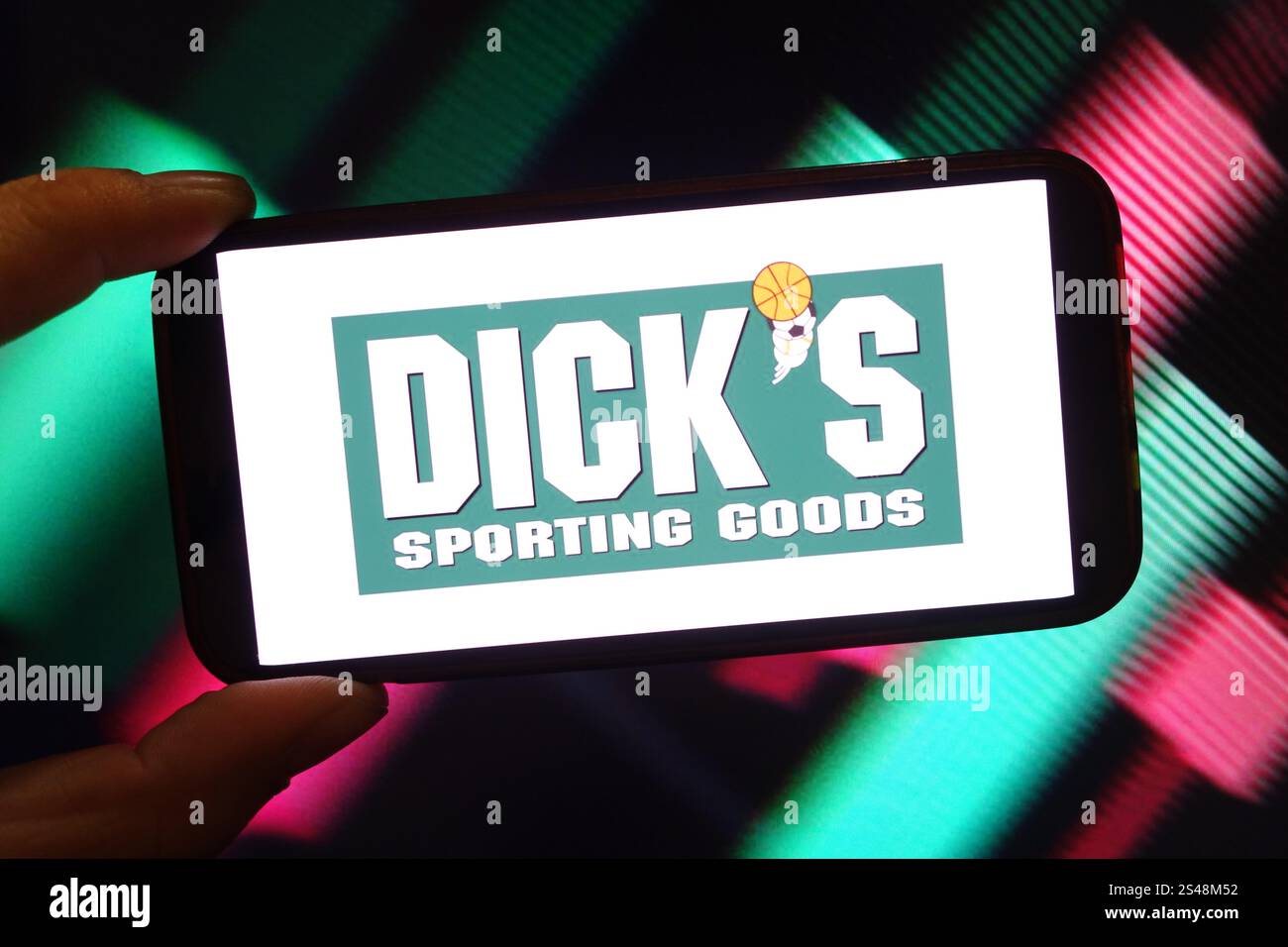 Poland. 09th Jan, 2025. In this photo illustration, the Dick`s Sporting Goods company logo is ...